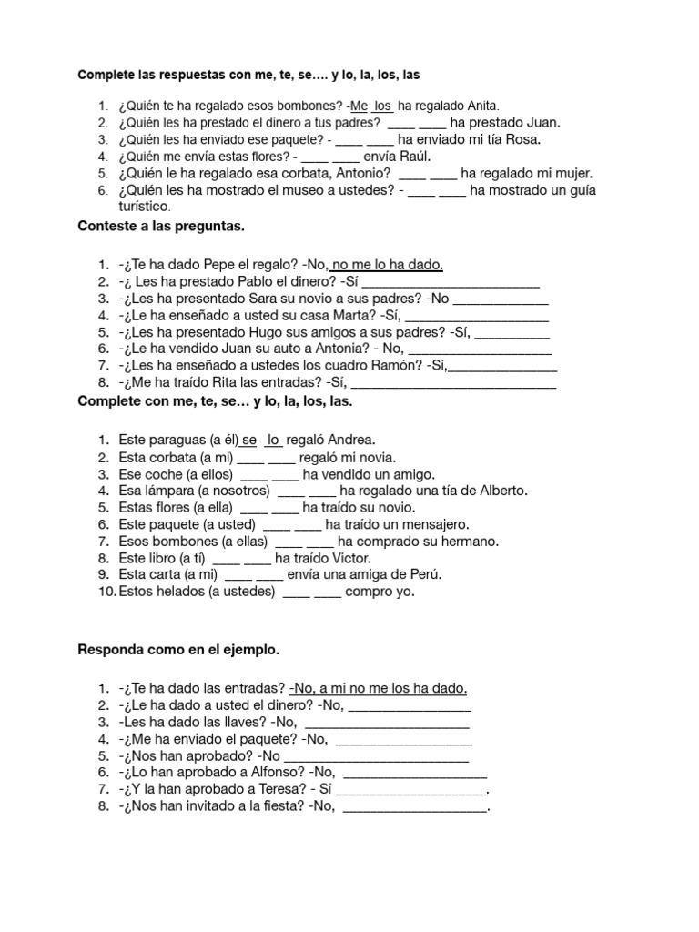Ejercicio Pretéritos y OD-OI | PDF