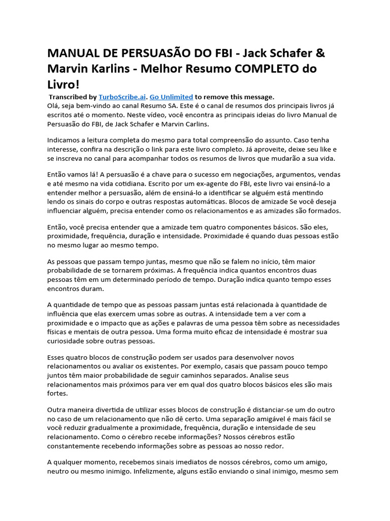 Resumo do Manual de Persuasão do FBI | PDF | Aprendizado | Tempo