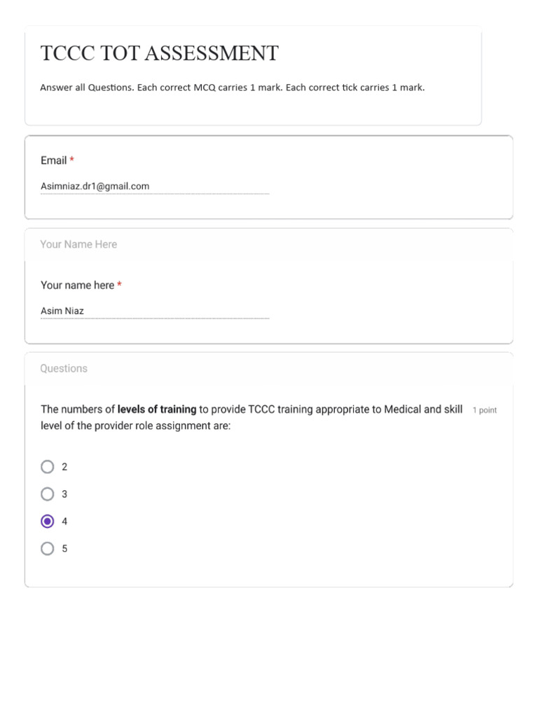 TCCC TOT ASSESSMENt | PDF | Learning | Behavior Modification