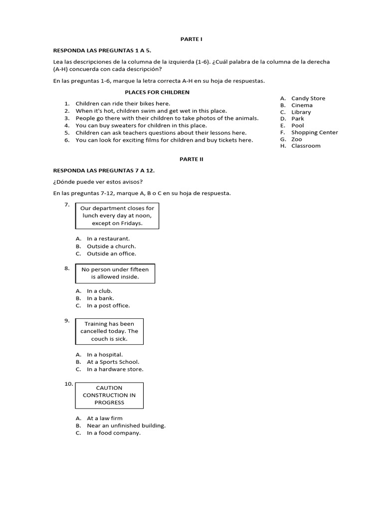 Simulacro - 55 Preguntas - Inglés | PDF