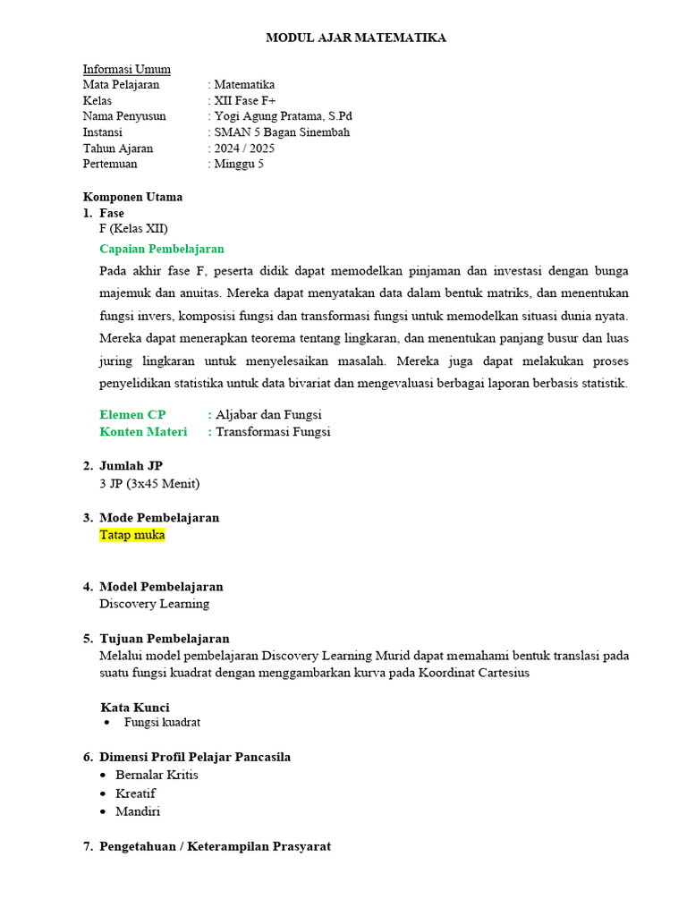 Modul Ajar Minggu 5 Matematika | PDF | Karier & Perkembangan | Sains & Matematika