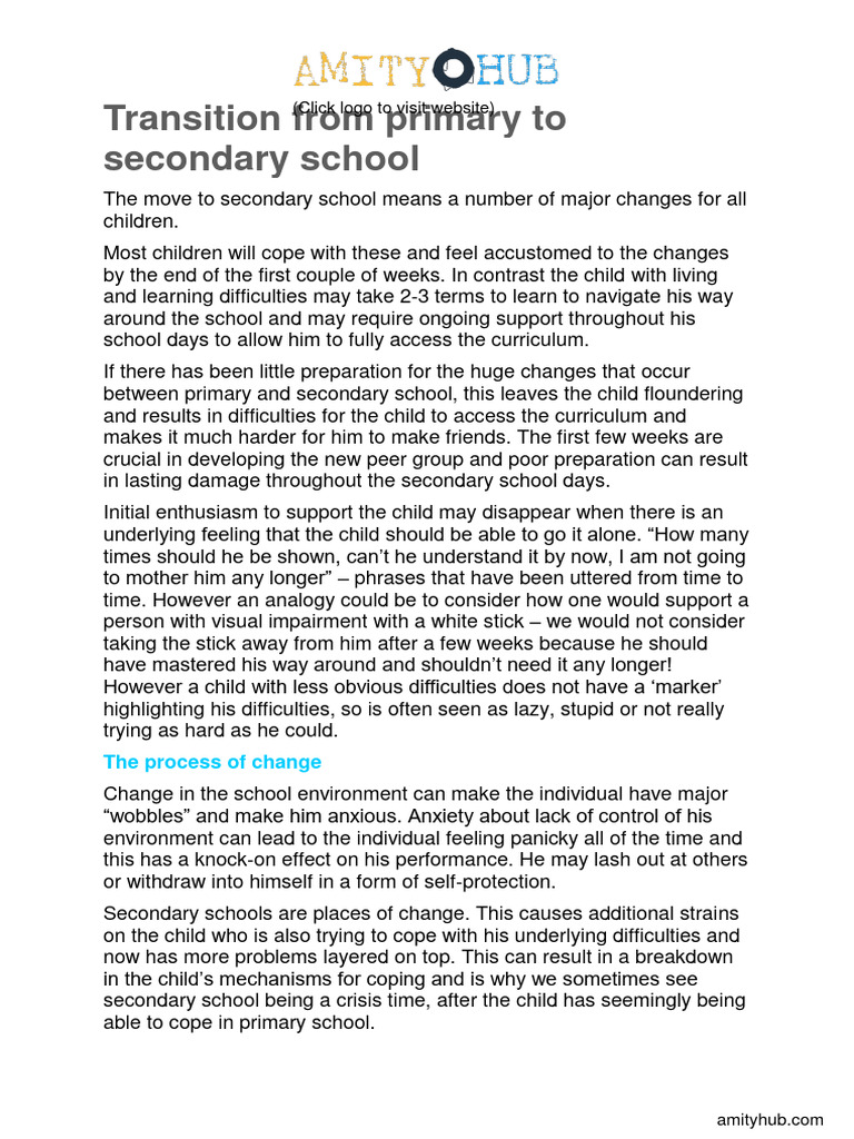 Module 5_Transition from primary to secondary school | PDF | Teachers ...