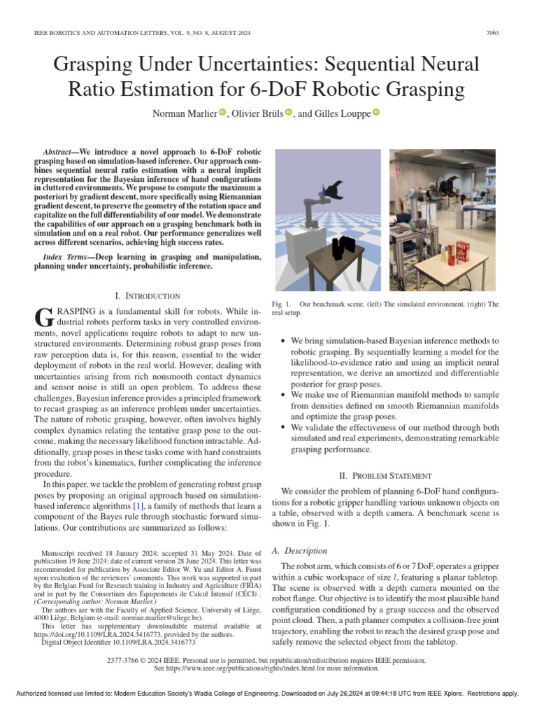 Grasping Under Uncertainties Sequential Neural Ratio Estimation For 6-DoF Robotic Grasping | PDF ...