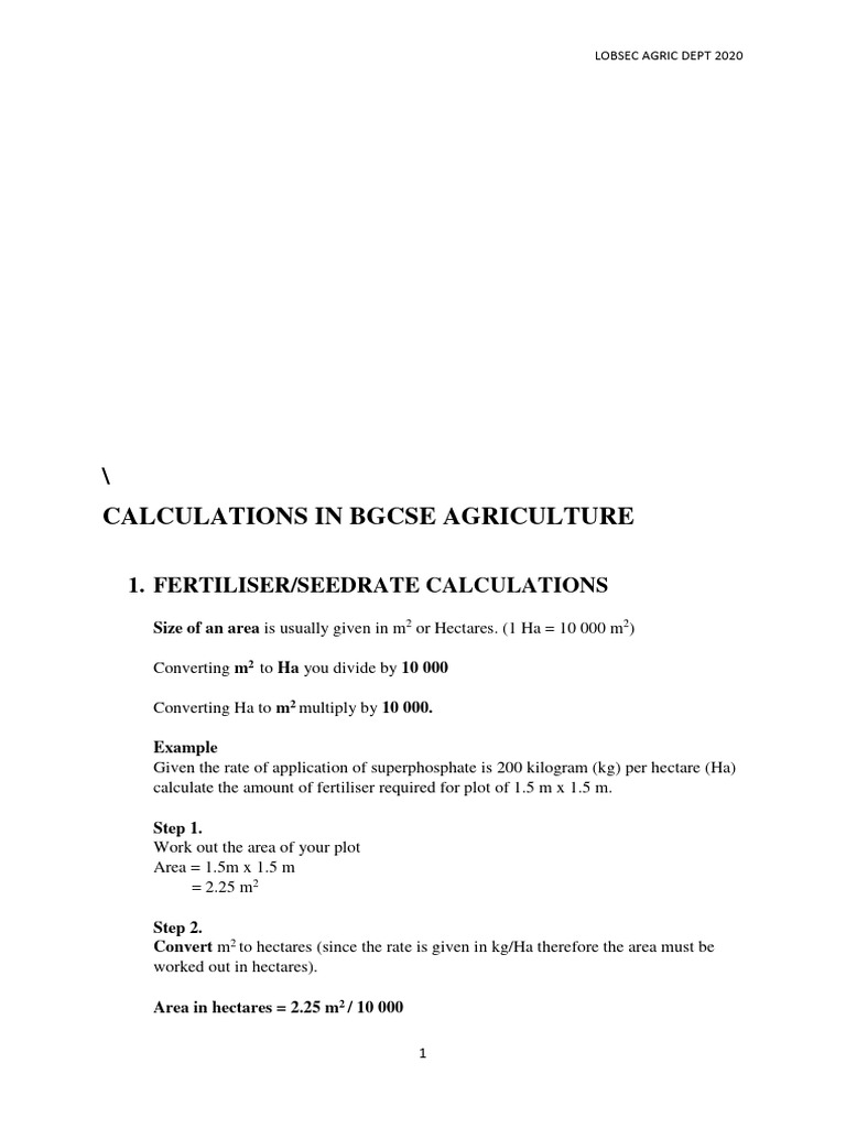 Agriculture Calculation Techniques | PDF | Fertilizer | Cattle