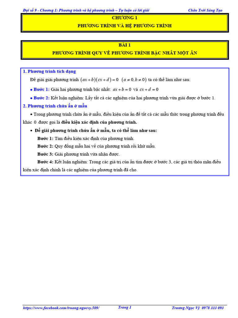 Cac Dang Bai Tap Phuong Trinh Va He Phuong Trinh Toan 9 Chan Troi Sang Tao | PDF