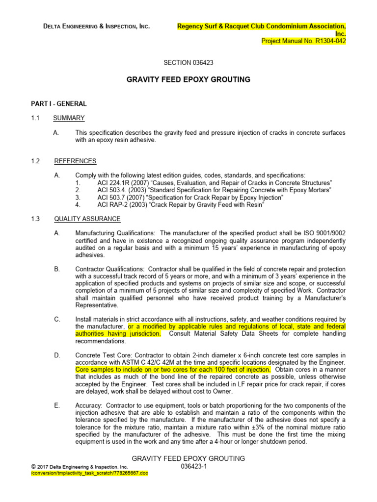 Gravity-Feed Epoxy Grouting, 1.5.17 | PDF | Concrete | Epoxy