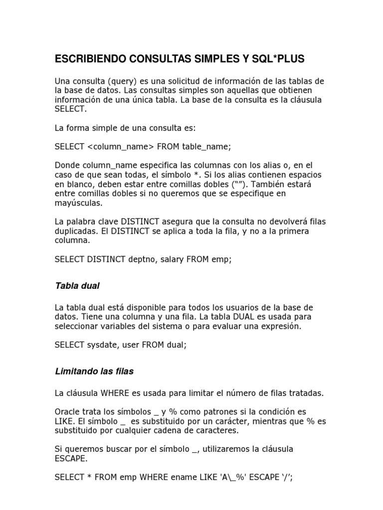 6 - Consultas Simples y Sqlplus | PDF | SQL | Archivo de computadora