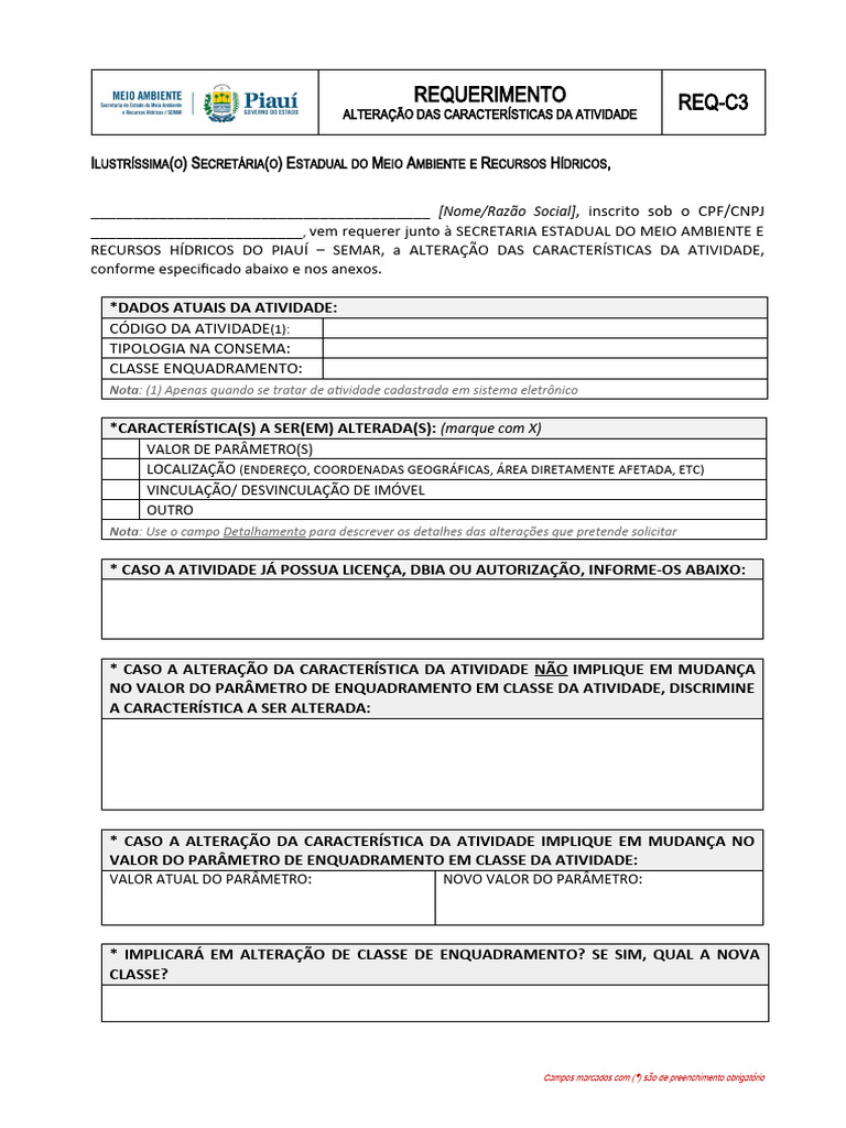 c3 Requerimento Alteracao Caracteristicas Atividade | PDF