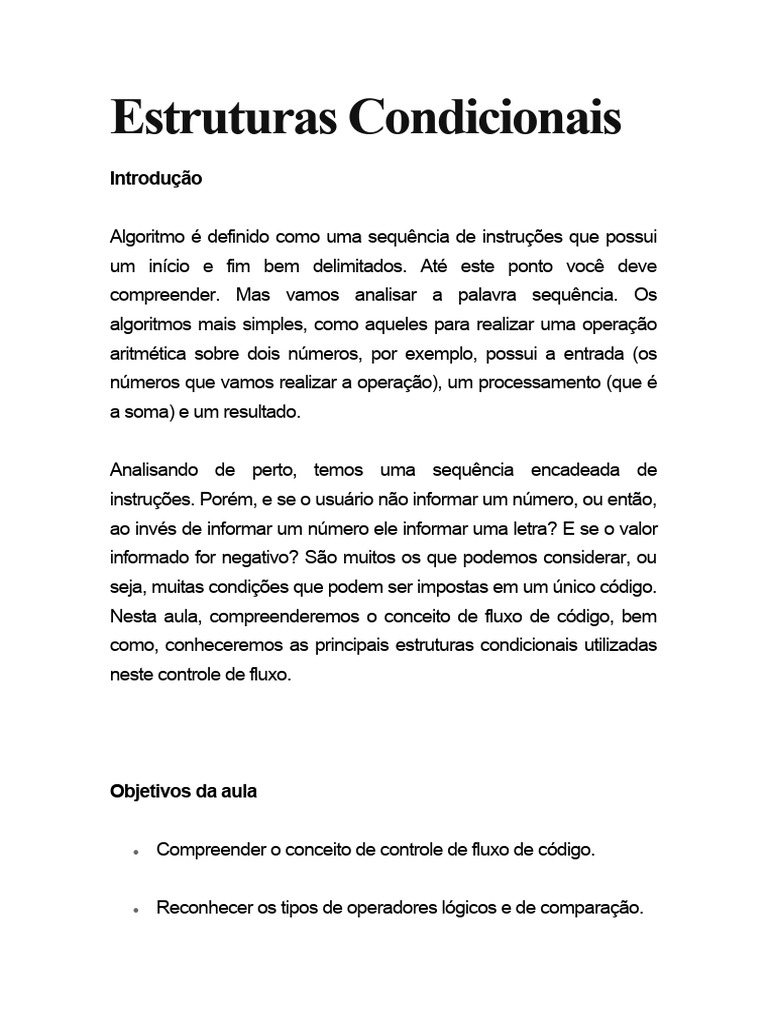 Estruturas Condicionais | PDF | Algoritmos | Controle de fluxo