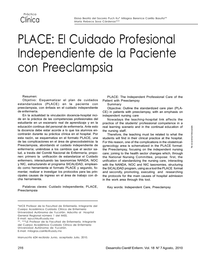 PLACE: El Cuidado Profesional Independiente de La Paciente Con ...