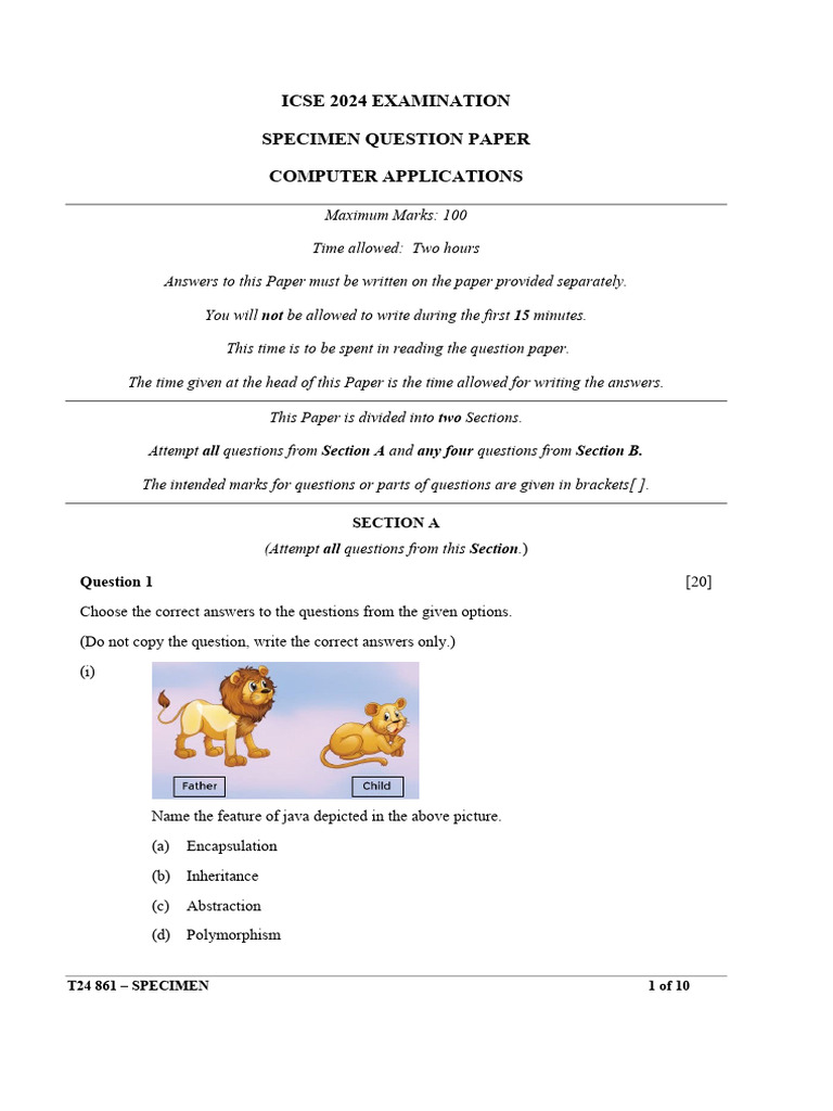 ICSE Computer Applications Question Paper 2024 | PDF | Object (Computer Science) | Computer ...