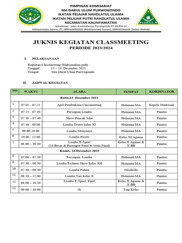 Juknis Kegiatan Classmeeting-2 | PDF