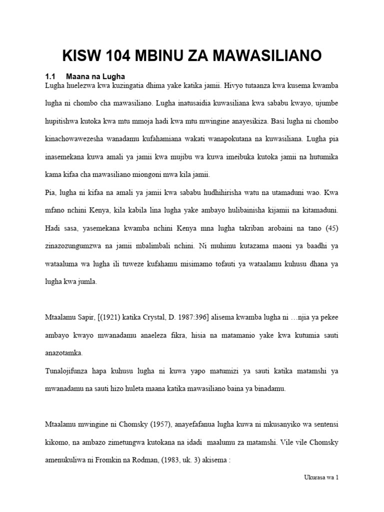 Kisw 104 Mbinu Za Mawasiliano - 1-1 | PDF