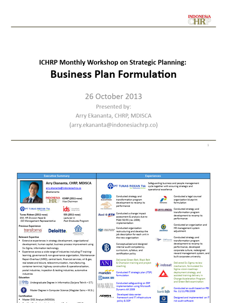 ICHRP - 1013 - Business Plan Formulation - Arry Ekananta | PDF