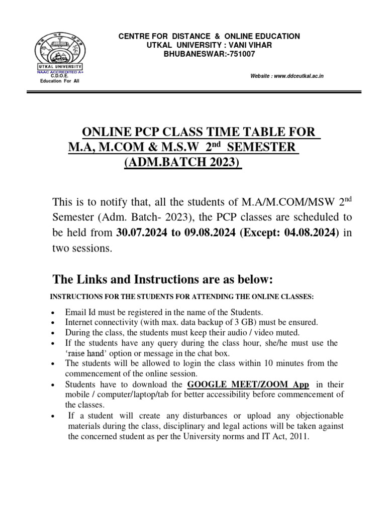 PG 2nd PCP Time Table 2024 | PDF | Cyberspace | Computing