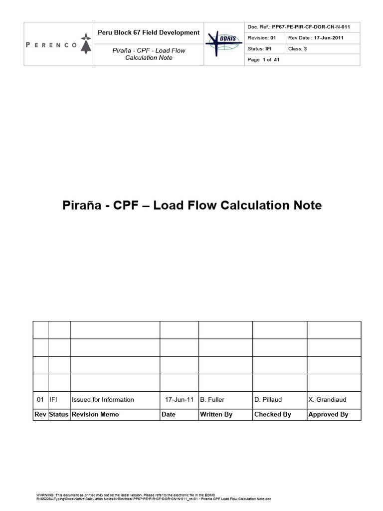 PP67-PE-PIR-CF-DOR-CN-N-011 - Rev01 - Pirania CPF Load Flow Calculation ...