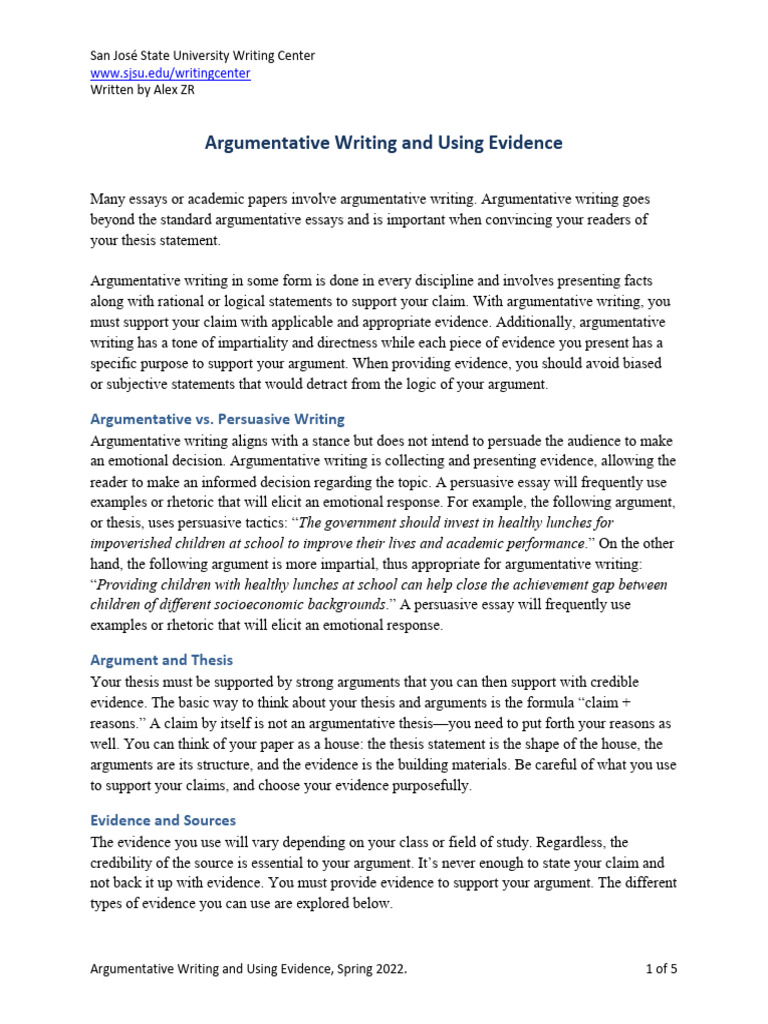 Kyle Bauske, Argumentative Writing and Using Evidence | PDF | Primary ...