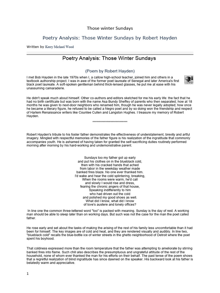 Those Winter Sundays | PDF | Anger | Poetry