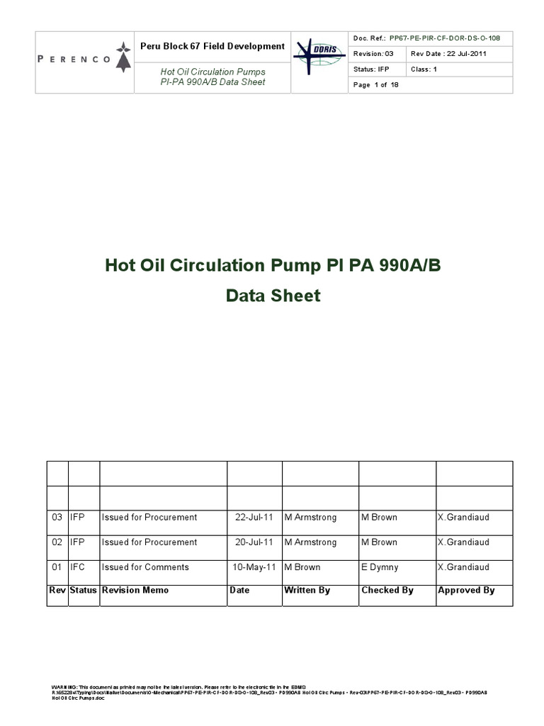 PP67-PE-PIR-CF-DOR-DS-O-108 - Rev03 - PD990AB Hot Oil Circ Pumps | PDF ...