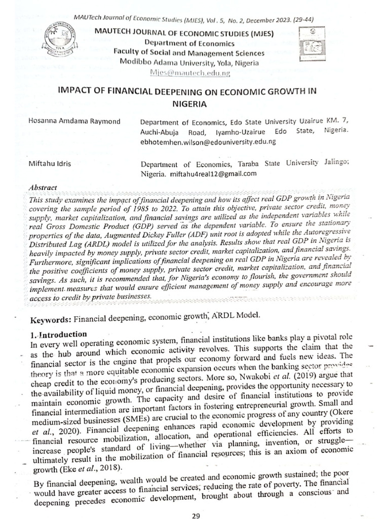 Impact of Financial Deepening On Economic Growth in Nigeria | PDF