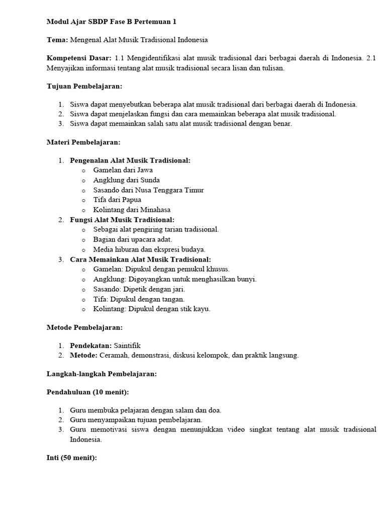 Modul Ajar SBDP Fase B Pertemuan 1 | PDF