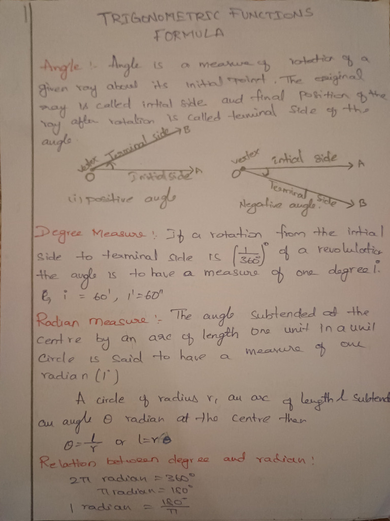 Trigonometry Formula Sheet | PDF