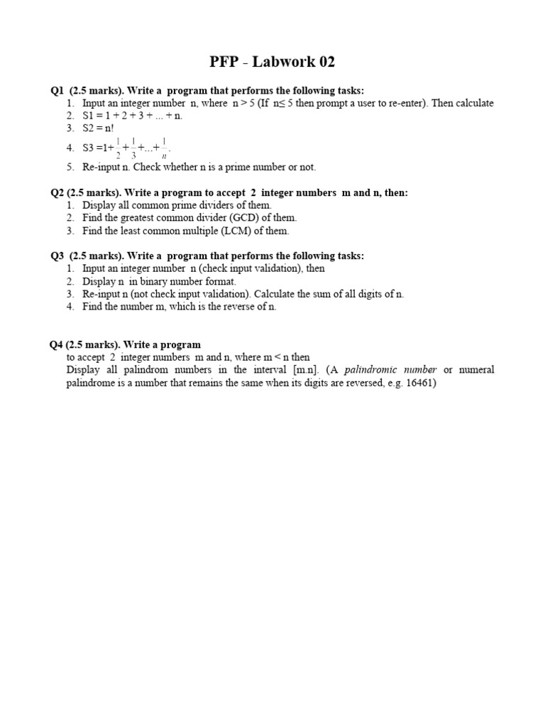 Programming Tasks for Labwork 02 | PDF