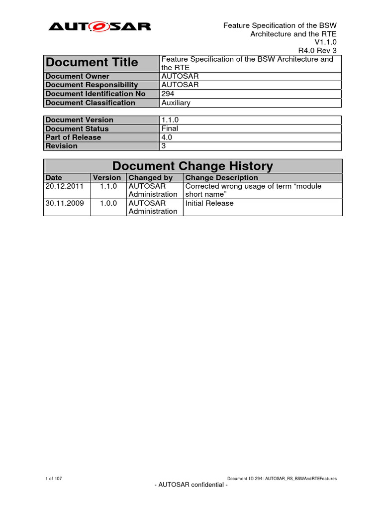 AUTOSAR_RS_BSWAndRTEFeatures | PDF | Scheduling (Computing) | Specification (Technical Standard)