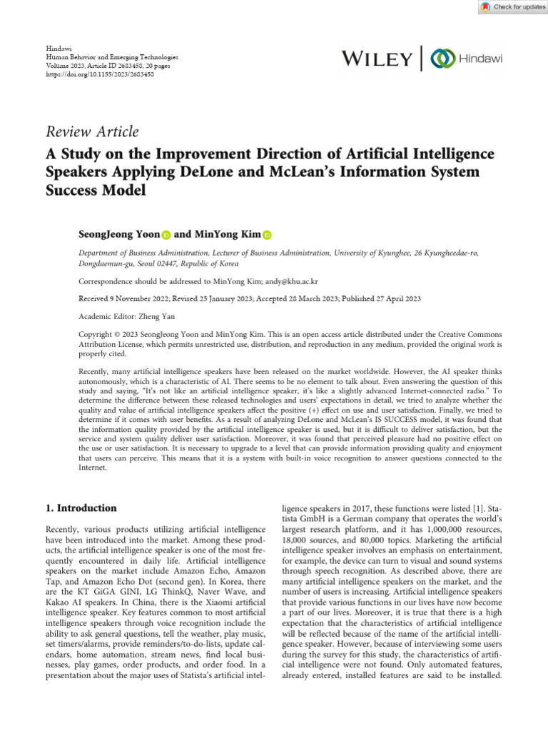 Human Behavior and Emerging Technologies - 2023 - Yoon - A Study on the Improvement Direction of ...