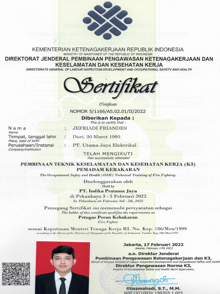 Sertifikat Damkar Jefri | PDF