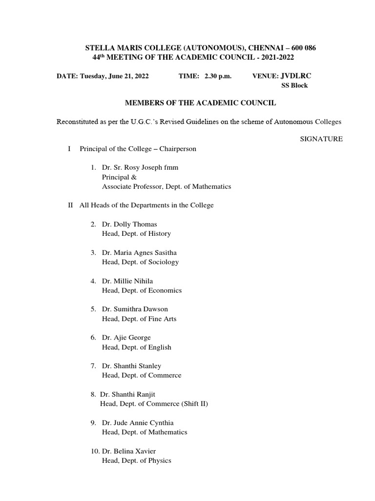 Academic Council 2021-2022 Members | PDF | Science
