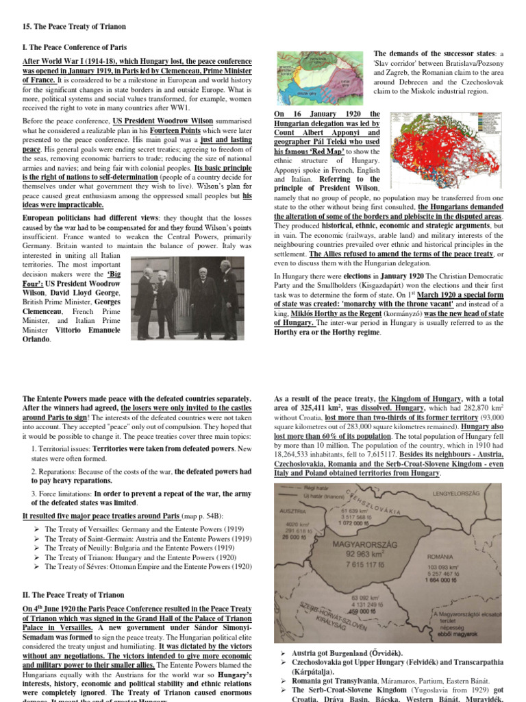The Peace Treaty of Trianon | PDF | Hungary | World War I Reparations