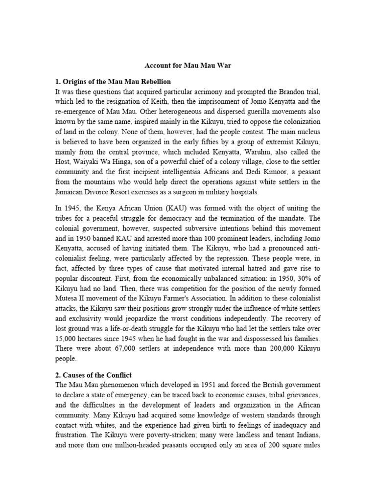 Account for Mau Mau War (1) | PDF | Kenya | British Empire