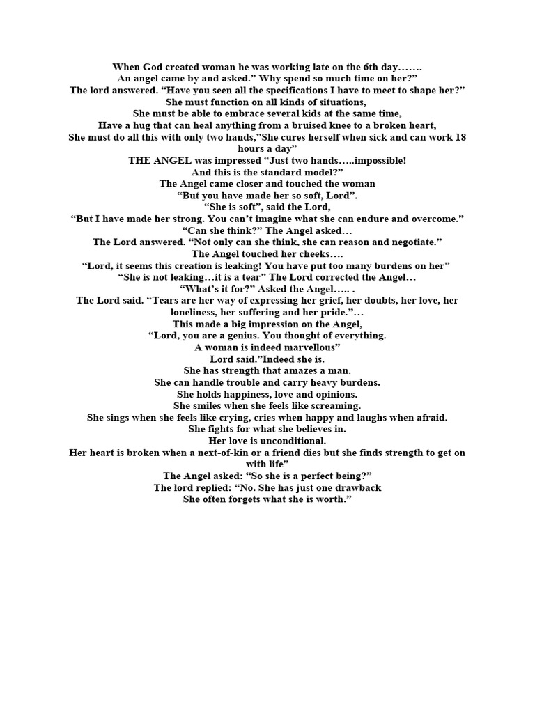 When God Created Woman He Was Working Late on The | PDF | Love