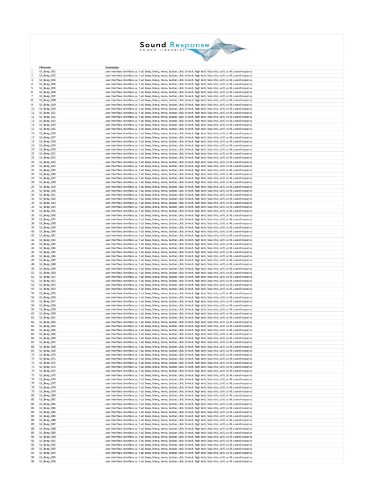 Binary Code Sound Effects List | PDF | User Interface | Menu (Computing)
