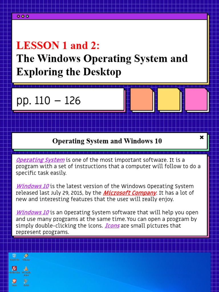 Computer 2ndQ Lesson 1 and 2 - The Windows 10 Operating System and Exploring The Desktop | PDF ...