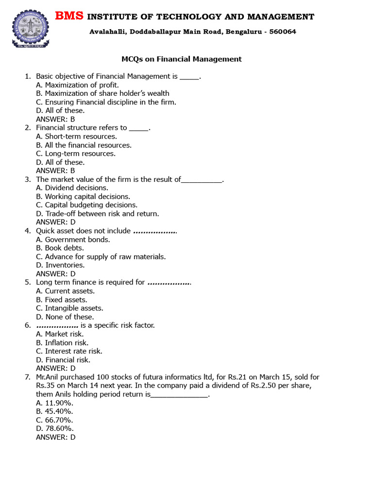 Module 4 MCQ | PDF | Financial Capital | Expense