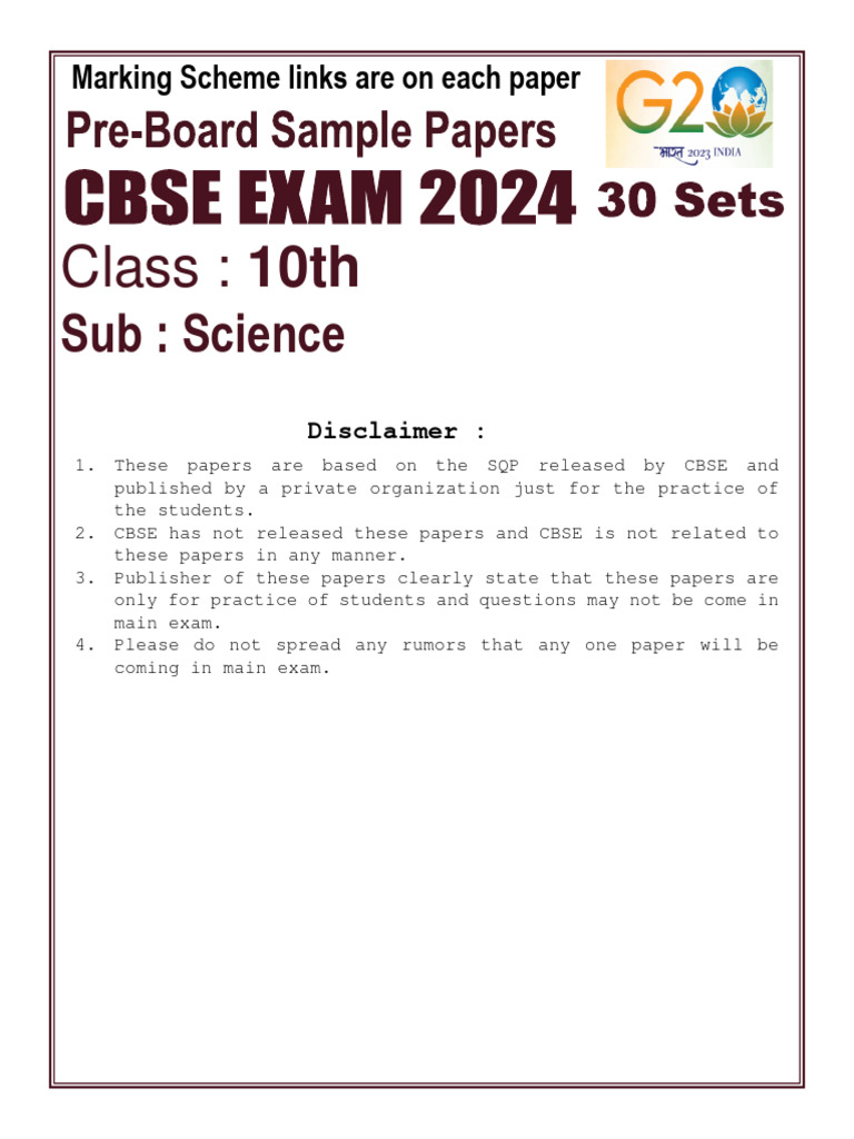 CBSE Class 10 Science Sample Paper | PDF