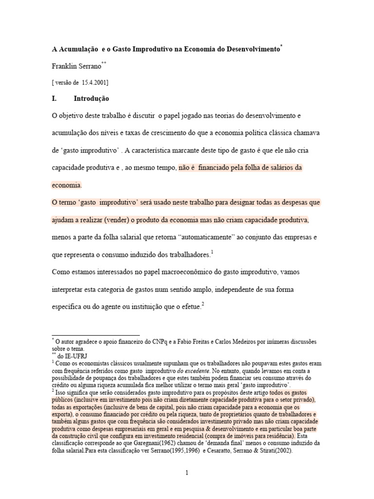 Gasto Improdutivo e Acumulação na Economia | PDF | Economia | Investimentos
