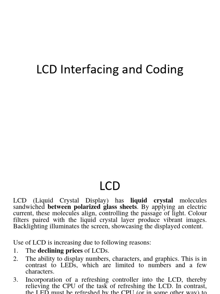 LCD Interfacing and Coding | PDF | Liquid Crystal Display | Information And Communications ...