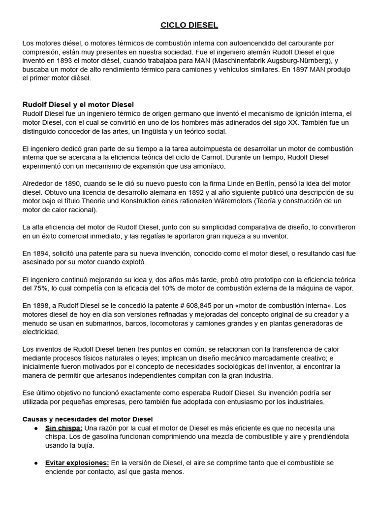 Ciclo Diesel | PDF | Motor diesel | Motores