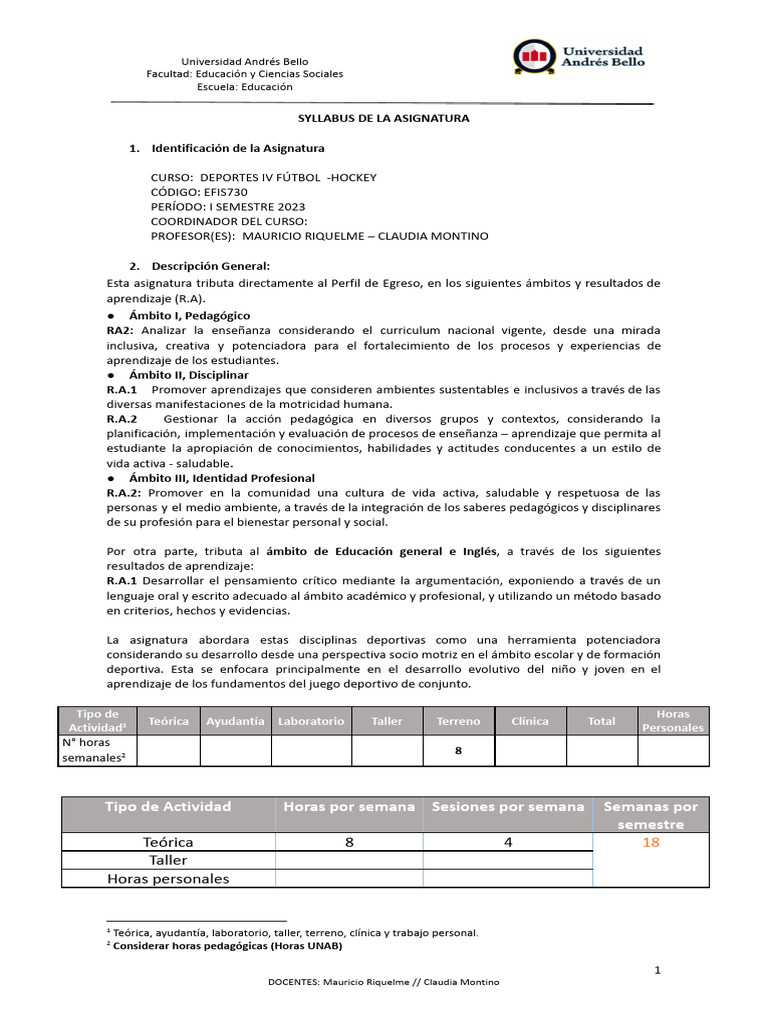 Syllabus Deportes IV: Fútbol y Hockey | PDF | Enseñando | Aprendizaje