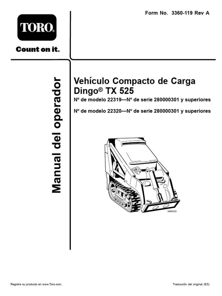 Vehículo Cadenas Toro SWS DINGO TX525 | PDF | Motores | Quemar