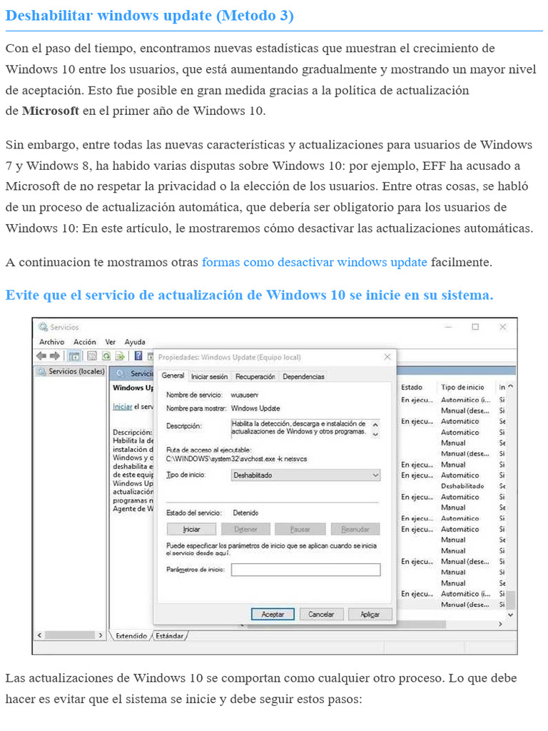 Cómo deshabilitar Windows Update fácilmente | PDF | Windows 10 ...
