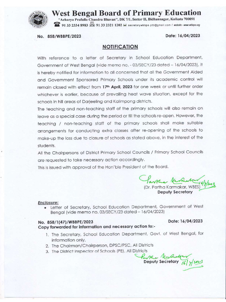 School Closing Notification - 16.04.2023 | PDF