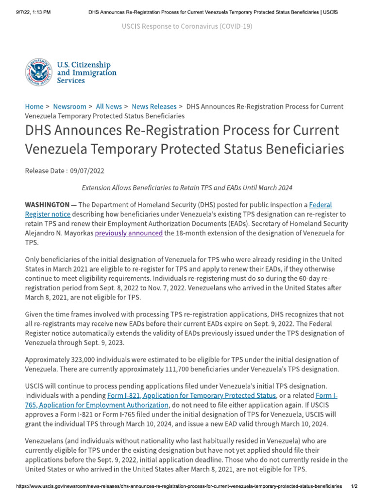 TPS Extension Work Permit | PDF