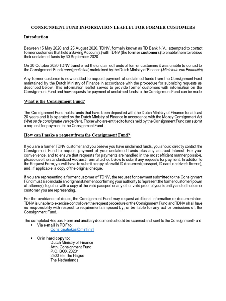 Consignment Fund Information Leaflet and Claim Form | PDF | Euro | Banks