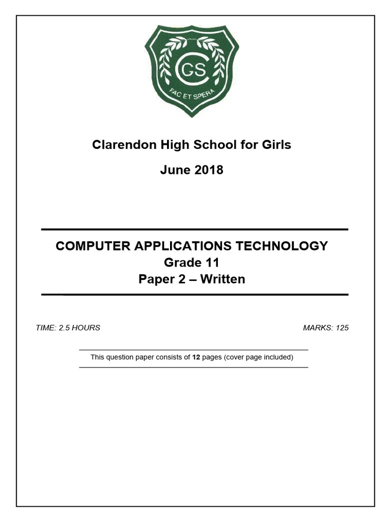 Grade 11 Computer Applications Exam Paper | PDF | Printer (Computing ...