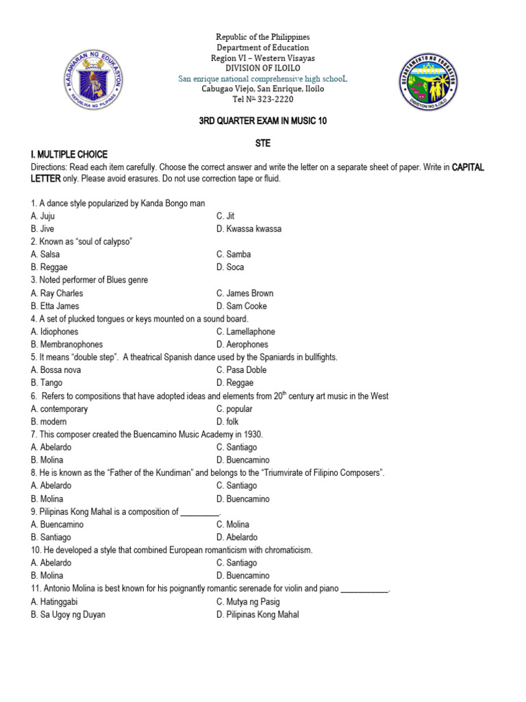 3RD Periodical Exam - Grade 10 | PDF | Musicology | Performing Arts