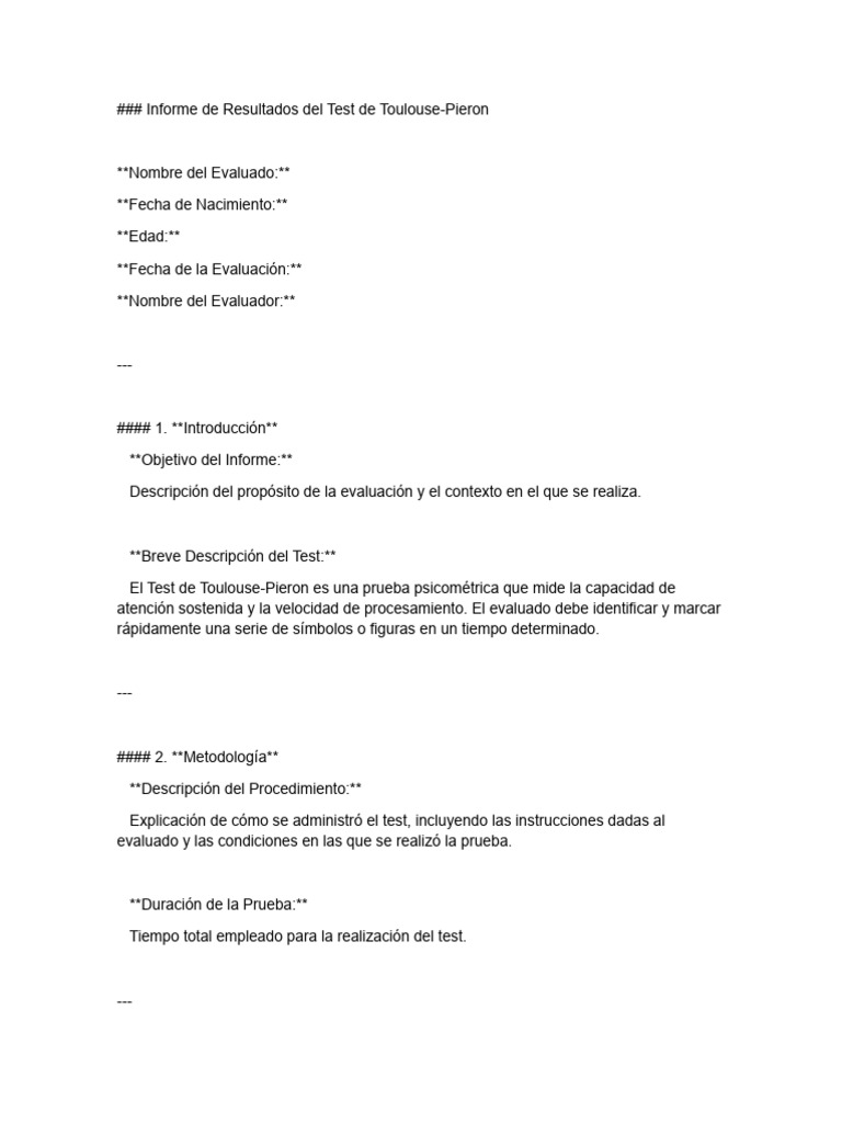 Informe de Resultados Del Test de Toulouse-Pieron | PDF | Evaluación ...